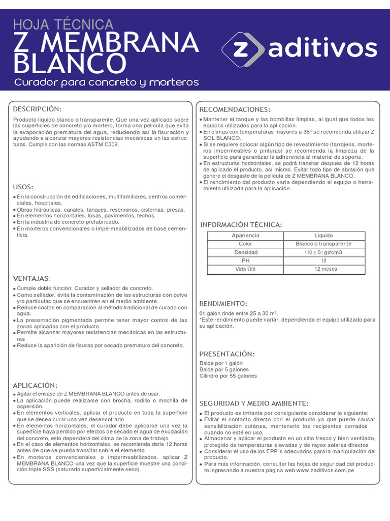 HT Z Membrana Blanco | PDF | Hormigón | Agua