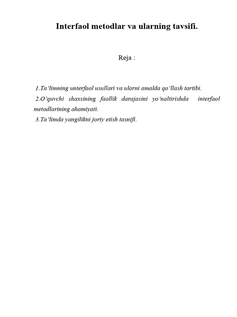 Interfaol Metodlar Va Ularning Tavsifi. | PDF