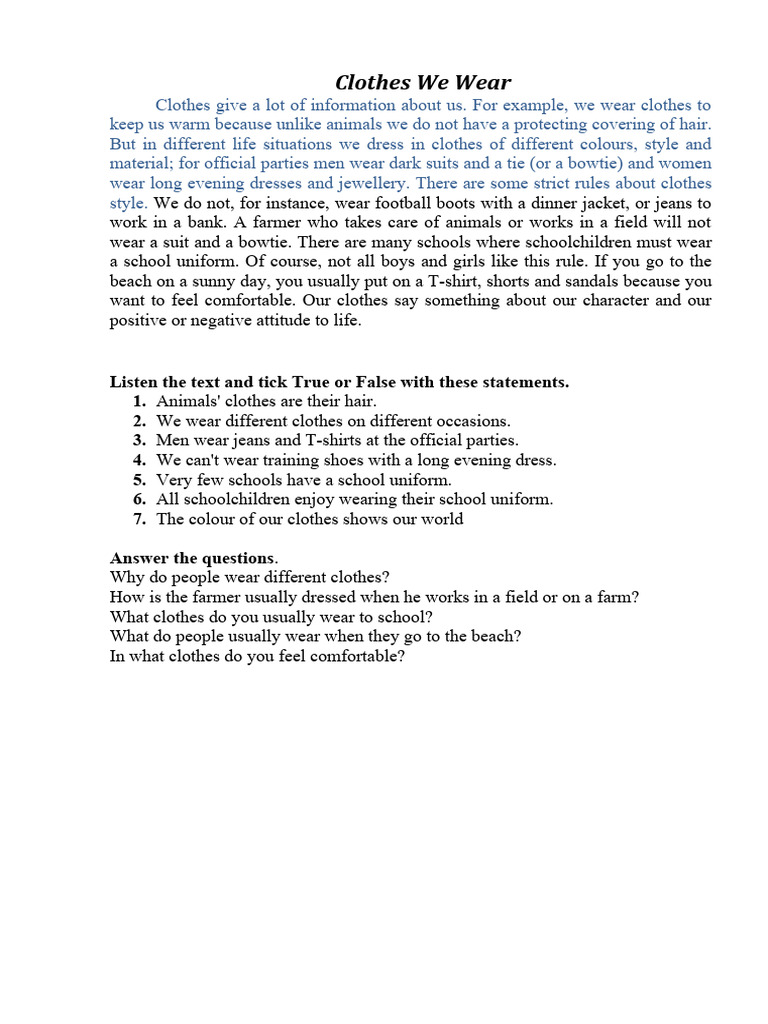 Clothes We Wear | PDF