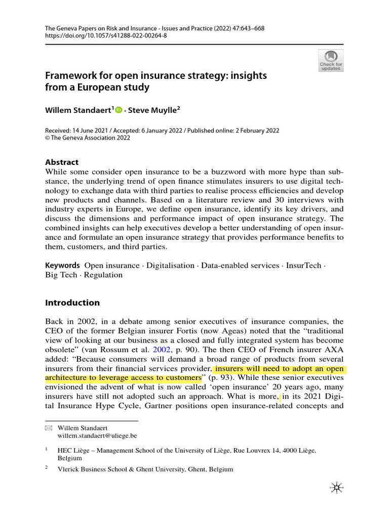 Framework For Open Insurance Strategy - Insights From A European Study ...