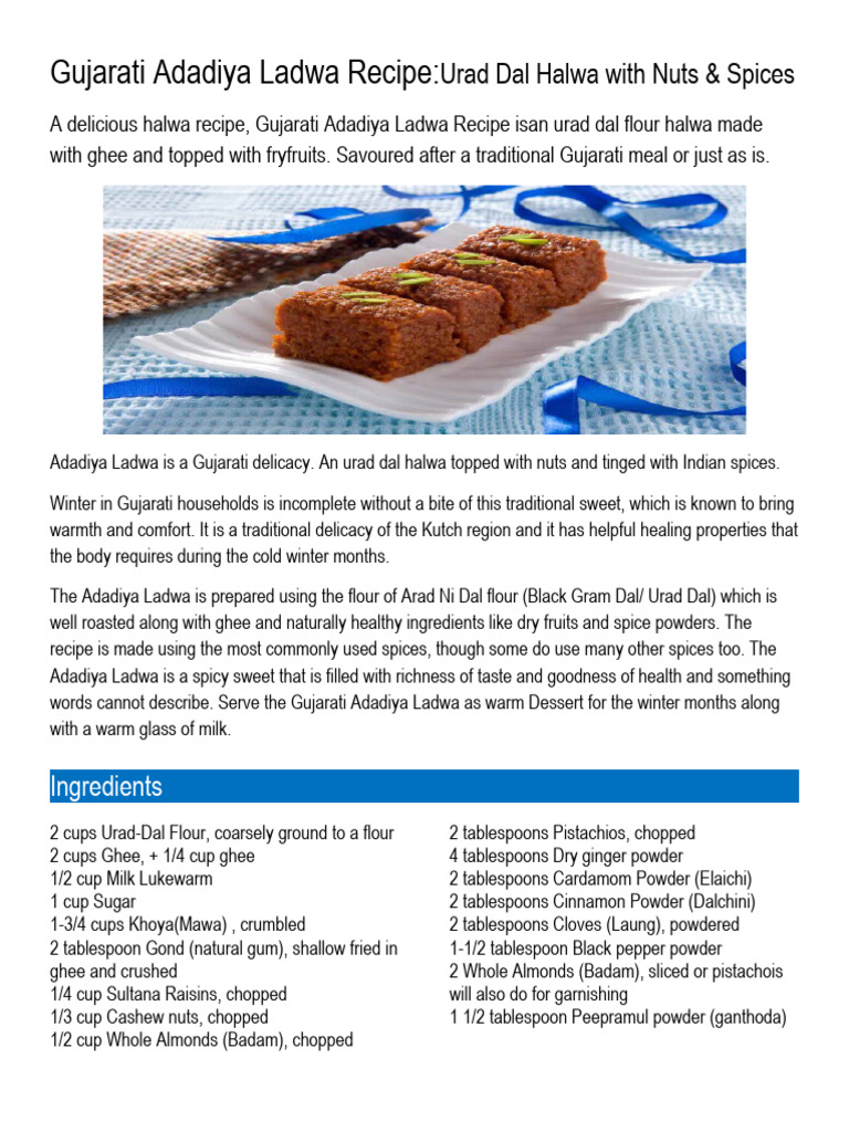 Gujarati Adadiya Ladwa Recipe | PDF | Indian Cuisine | Asian Cuisine