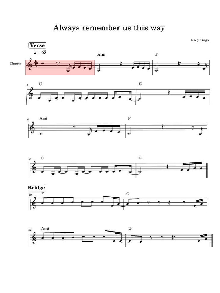Partitura Always Remember Us This Way | PDF
