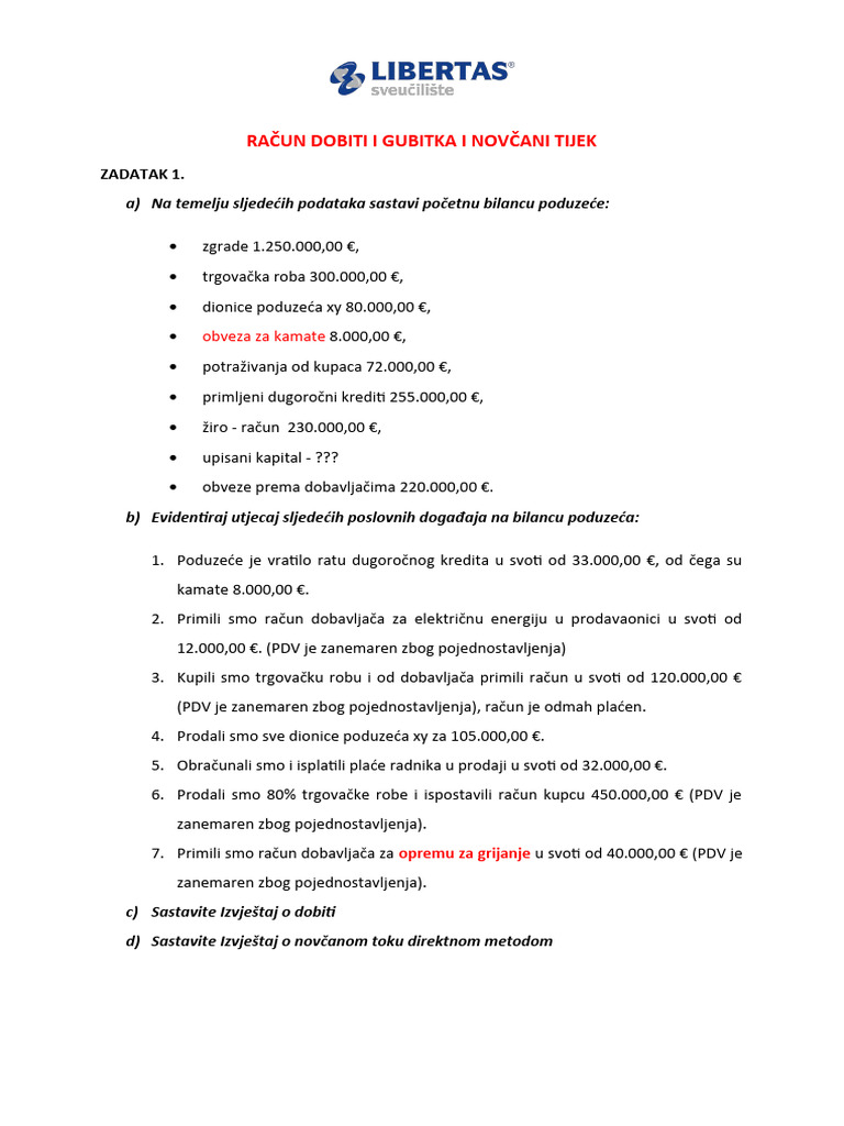 VjeÅ Ba 2 - Bilanca, RDG, NT - Zadatak | PDF