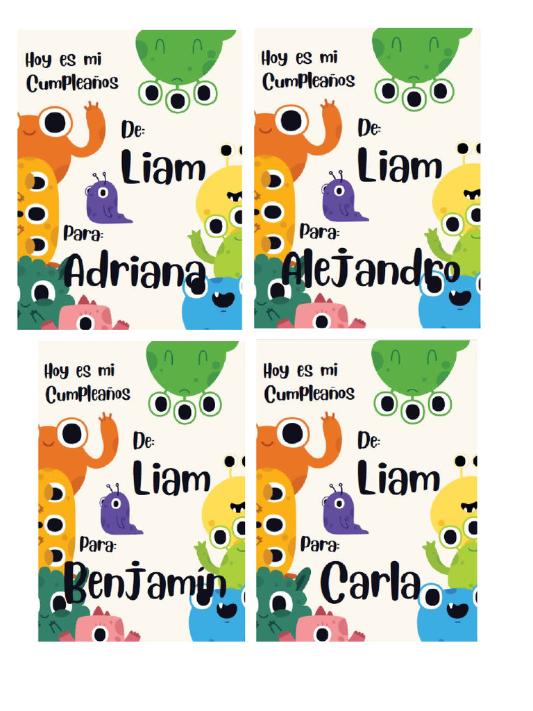 Tarjetas Liam | PDF