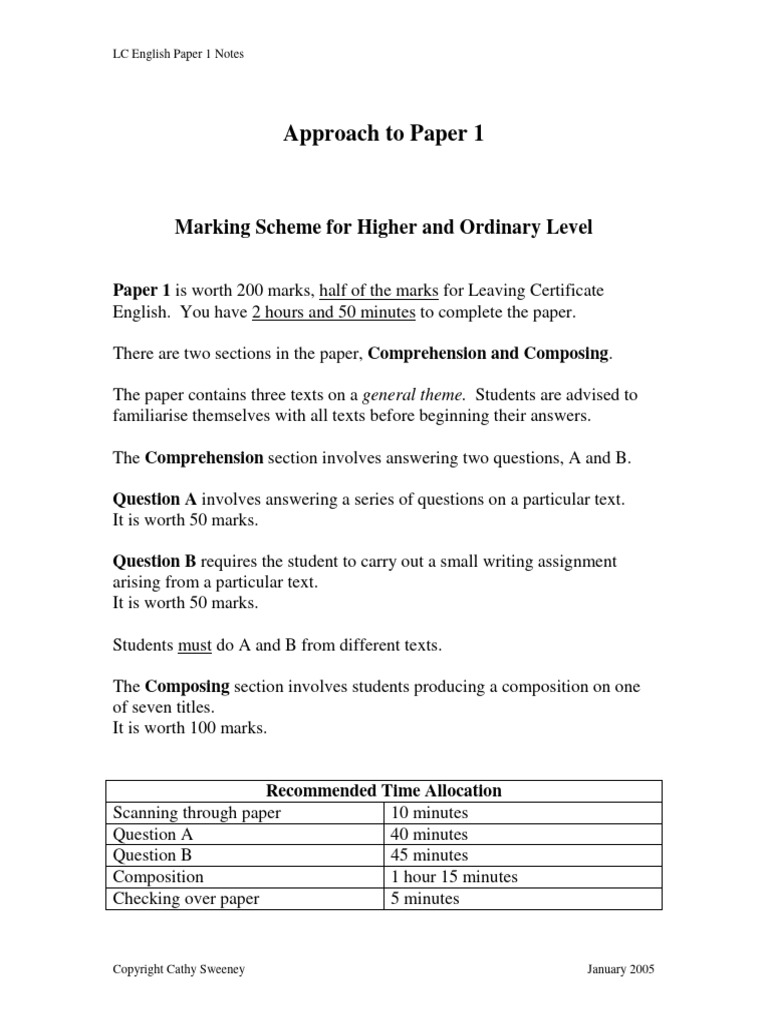 LC English Paper 1 Notes Approach to Pap | PDF | Essays | Macbeth