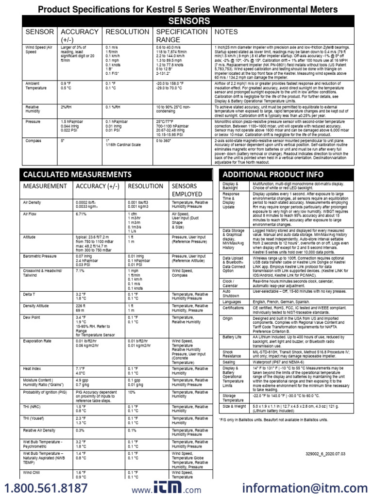 Kestrel 5500 Series Datasheet | PDF | Metrology