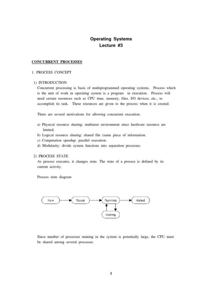 Operating Systems Lecture #3: Concurrent Processes | PDF | Process (Computing) | Central ...