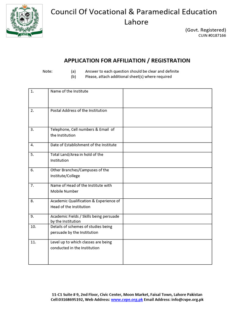 CVPE Registration Application Form | PDF | Business