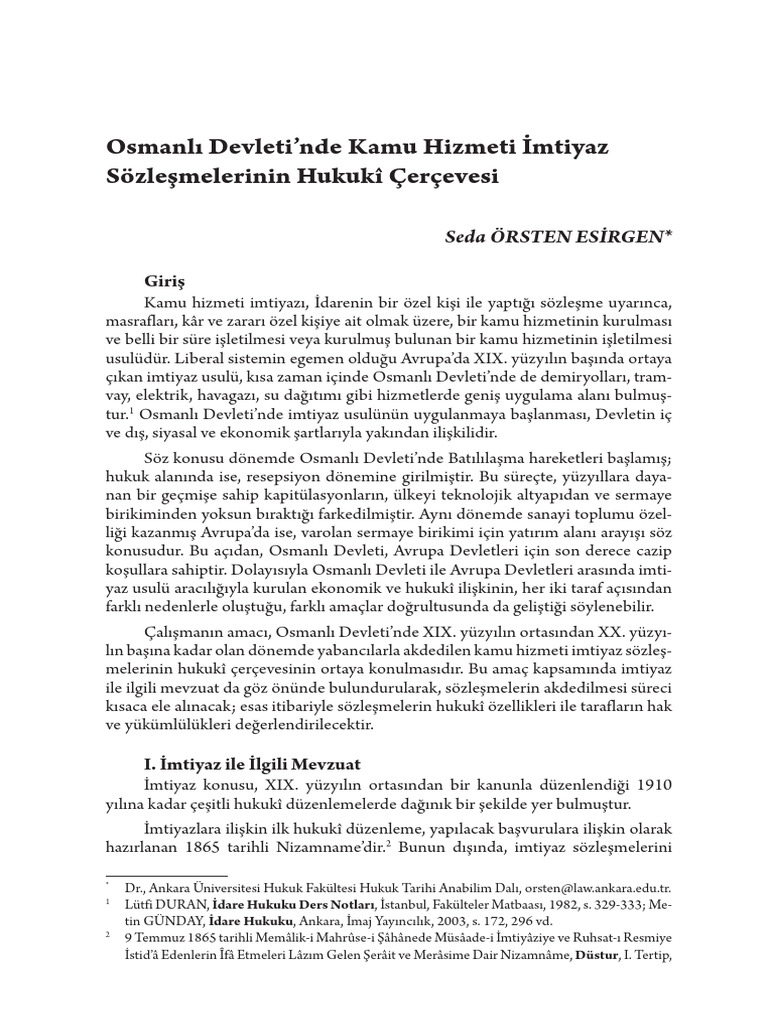 Osmanli Devleti'Nde Kamu Hizmeti Imtiyaz Sozlesmelerinin Hukukî ... Osmanli Devleti'Nde Kamu Hizmeti Imtiyaz Sozlesmelerinin Hukukî ...