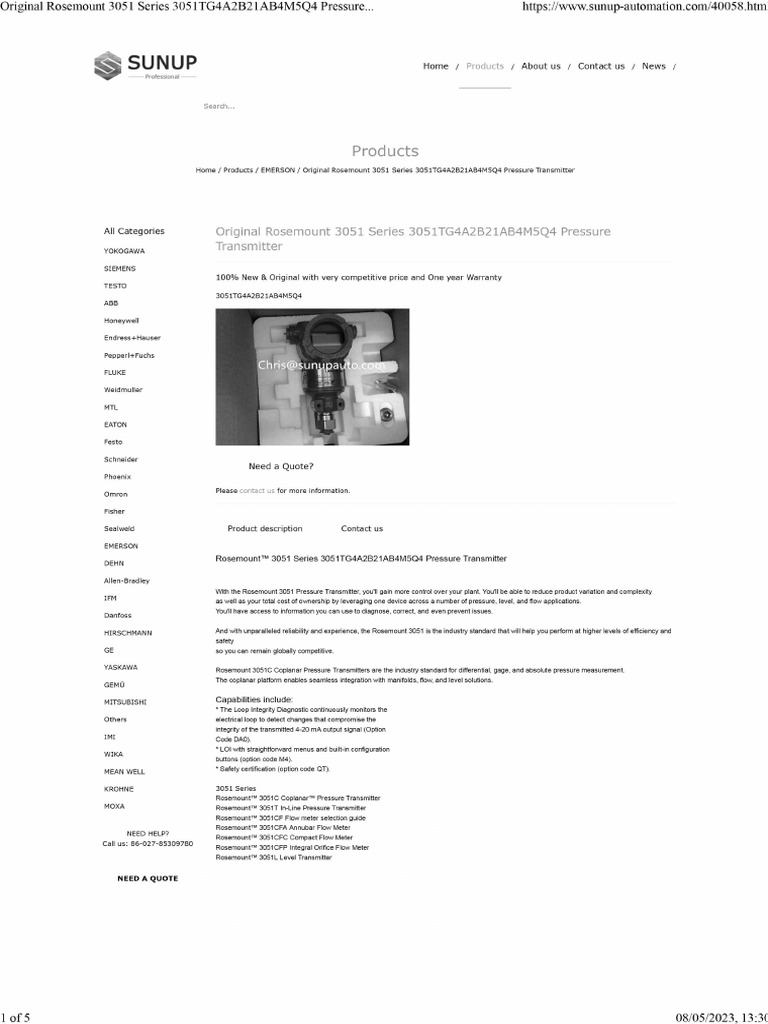 Original Rosemount 3051 Series 3051TG4A2B21AB4M5Q4 Pressure Transmitter ...