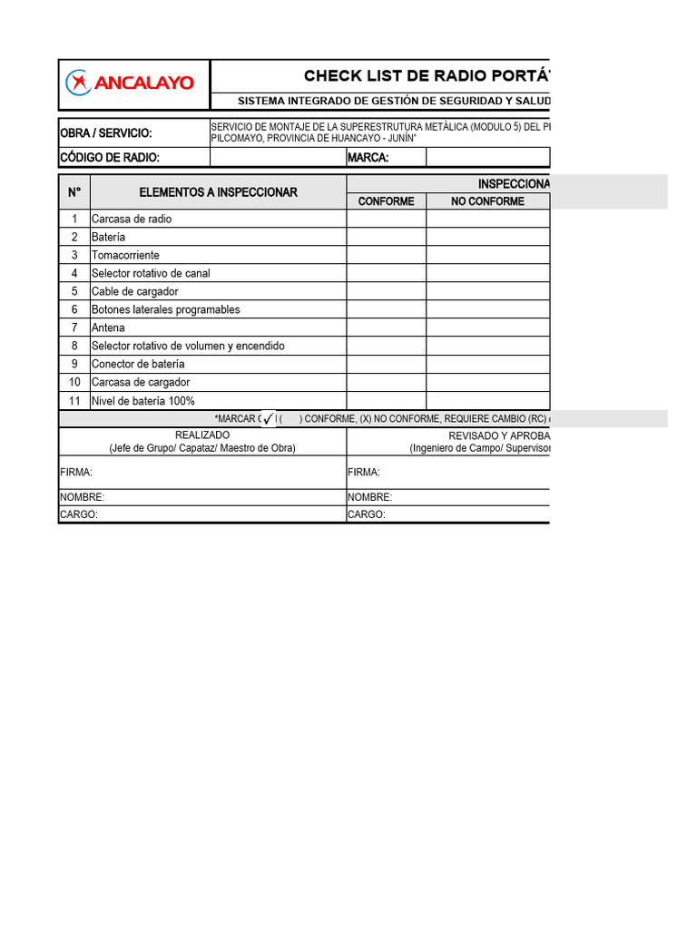 Checklist de Inspección de Radios Portátiles | PDF | Hogar, jardinería ...
