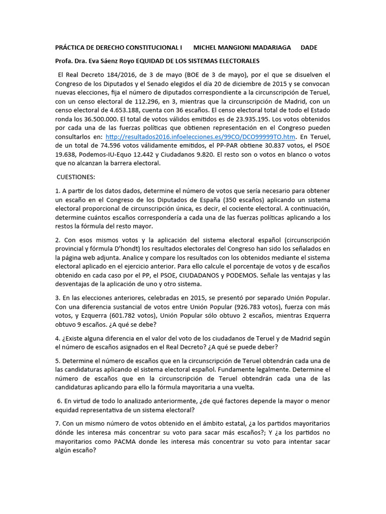 Practica 6 Consti | PDF | Distrito electoral | Legislador
