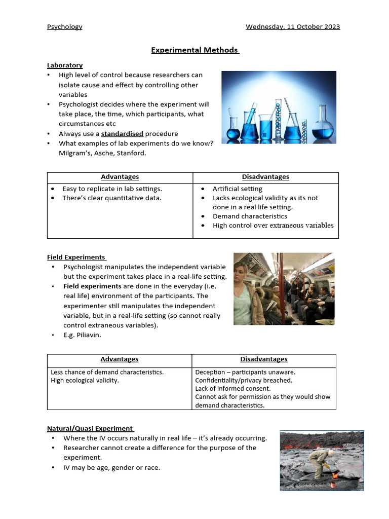 Research Methods Experimental Methods Pdf Experiment Cognition