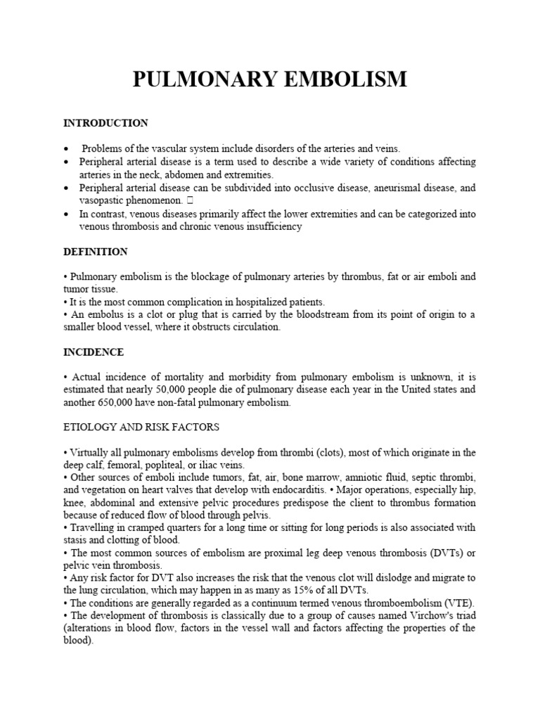 Pulmonary Embolism | PDF | Vein | Thrombosis