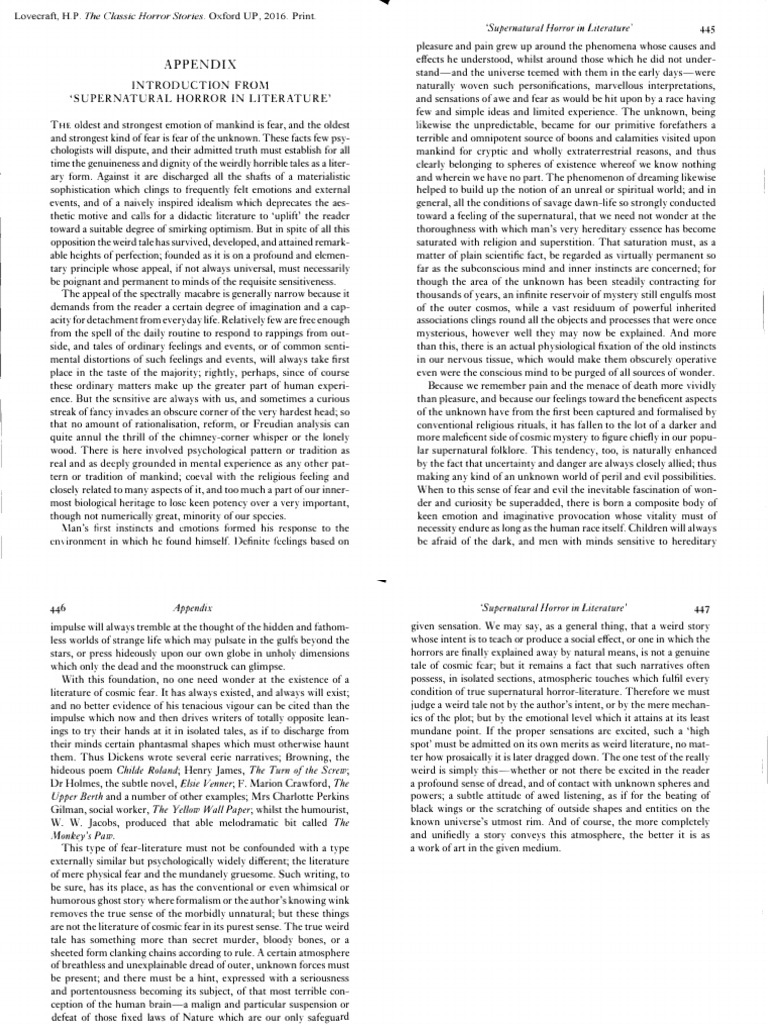 Lovecraft - Supernatural Horror in Literature - TEXT | Download Free ...