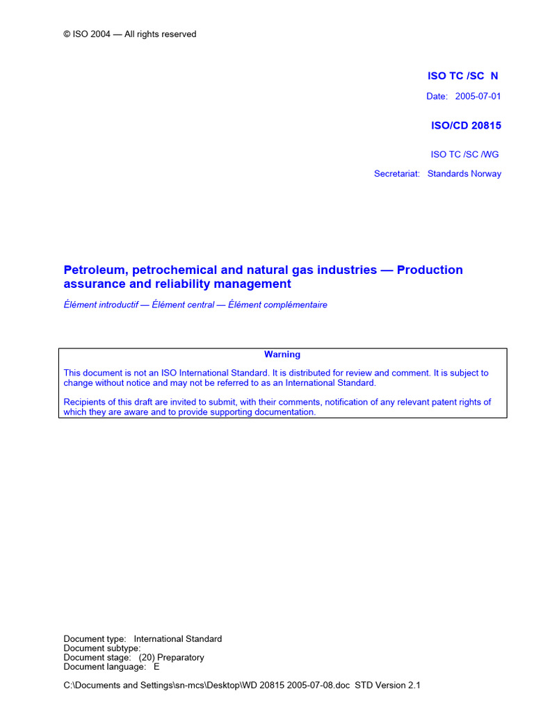 ISO 20815 - 911 - Draft - Text | PDF | Reliability Engineering | International Organization For ...