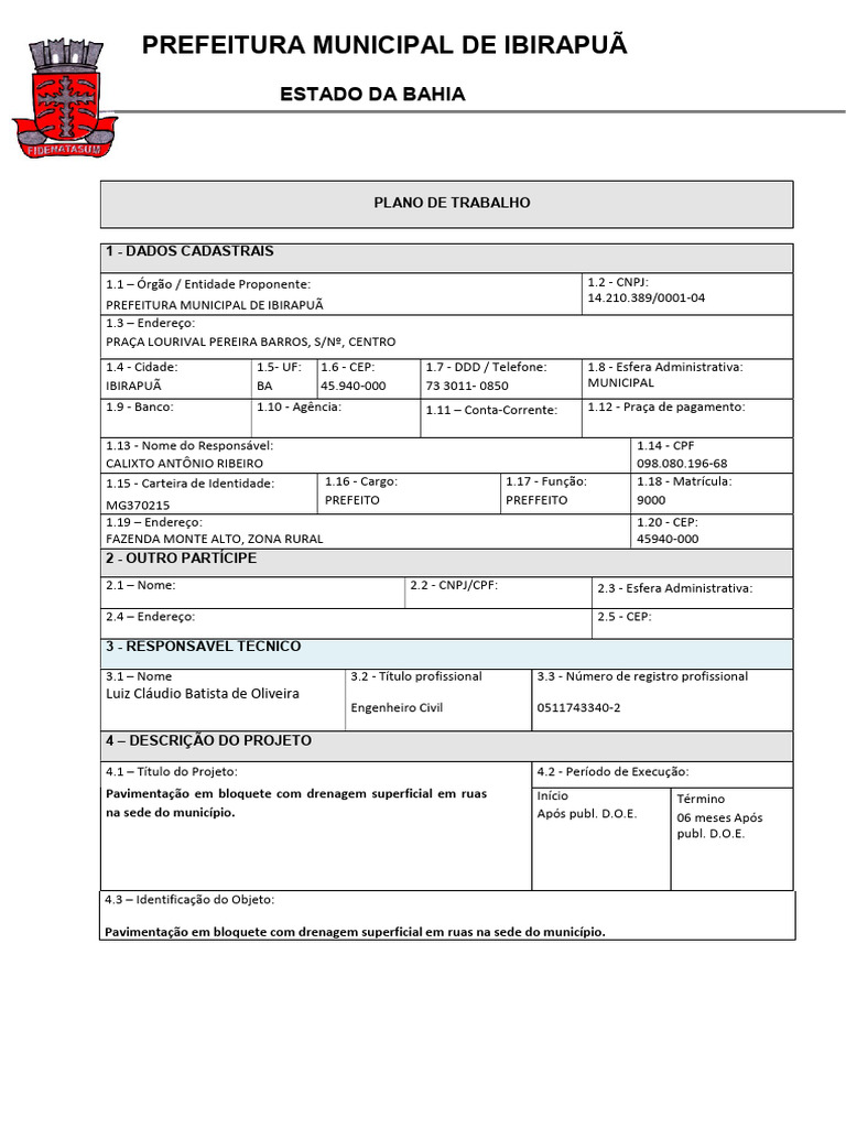 Plano de Trabalho | PDF