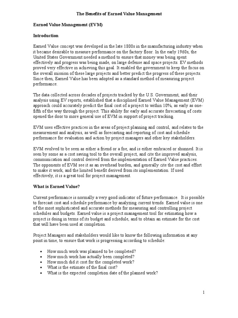 The Benefits of Earned Value Management | PDF | Project Management ...