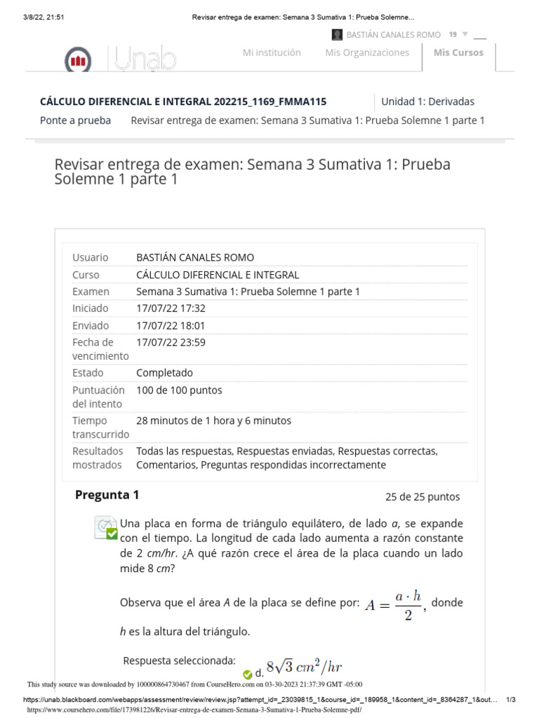 Revisar Entrega de Examen Semana 3 Sumativa 1 Prueba Solemne PDF | PDF | Conceptos matemáticos ...