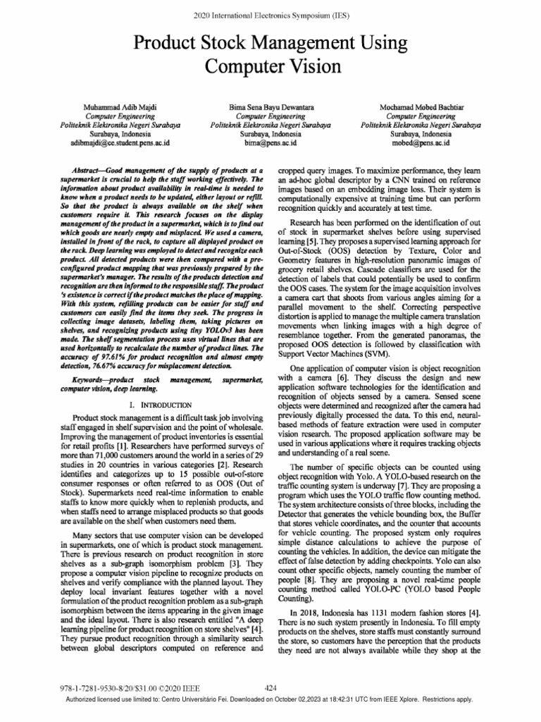 Product Stock Management Using Computer Vision | PDF | Computer Vision | Imaging