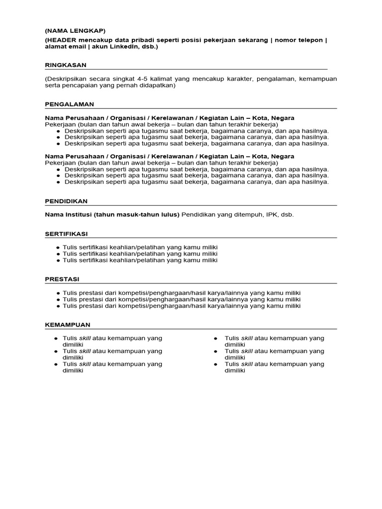 Format CV ATS Profesional dan Efektif | PDF | Karier & Perkembangan ...