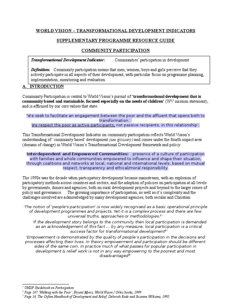 World Vision - Transformational Development Indicators Supplementary ...