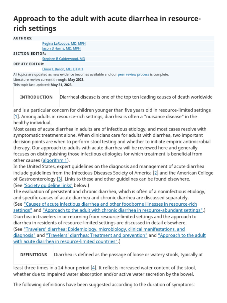 Approach To The Adult With Acute Diarrhea in Resource Uptodate | PDF | Diarrhea | Infection