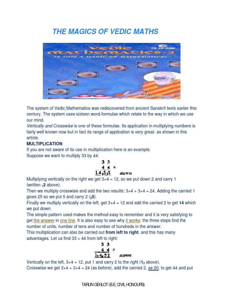 Vedic Maths: Tricks for Easy Multiplication | PDF | Equations ...