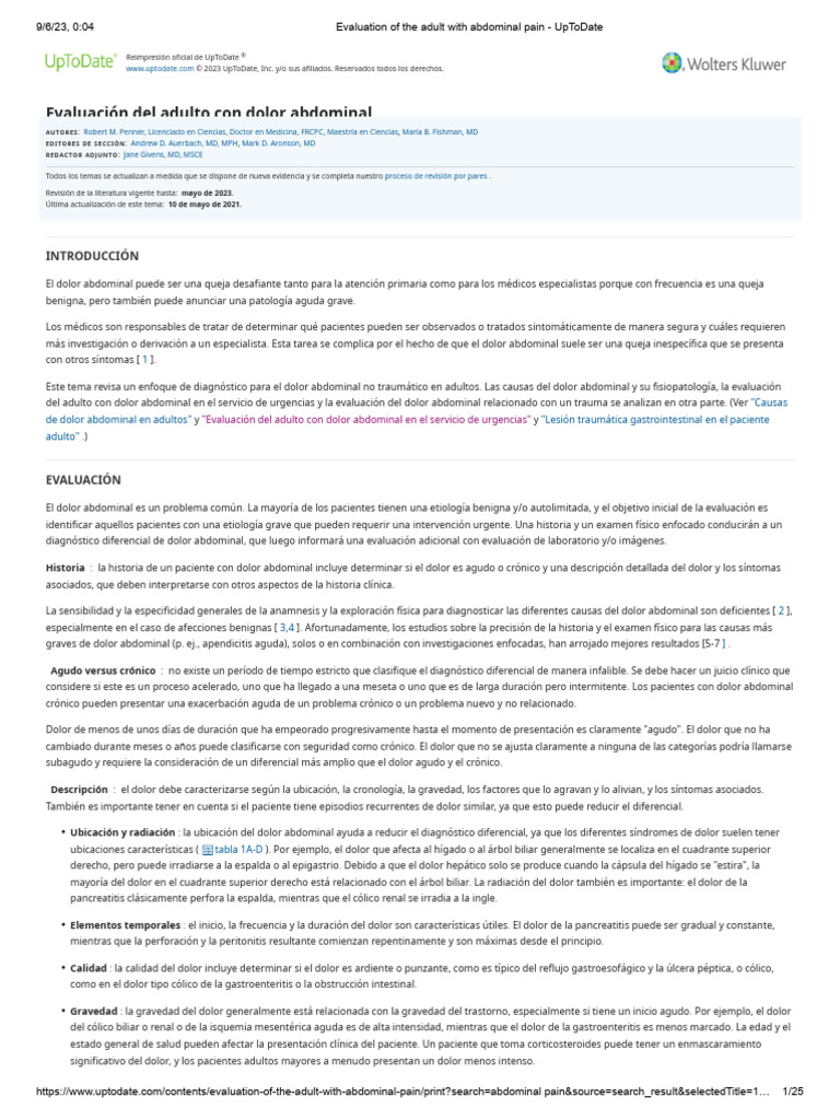 Evaluation of The Adult With Abdominal Pain UpToDate | Descargar gratis ...