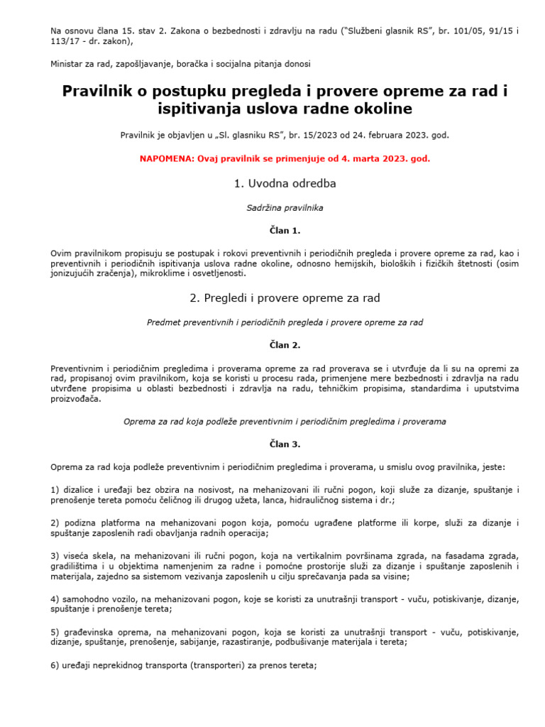 Pravilnik Uslovi Radne Okoline 2023 | PDF