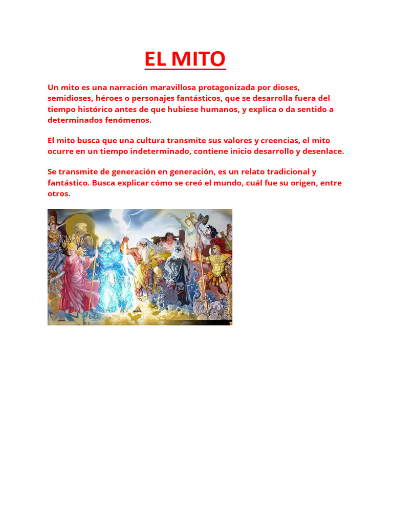 Un Mito Es Una Narración Maravillosa Protagonizada Por Diose | PDF