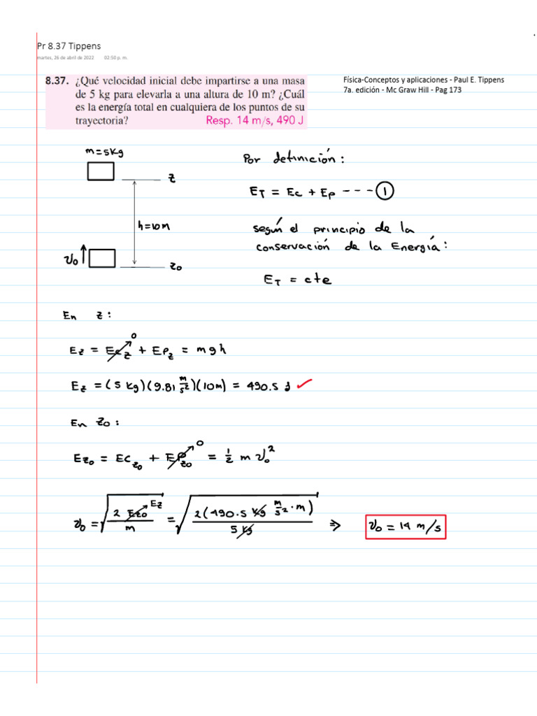 PR 8.37 Tippens: Física-Conceptos y Aplicaciones - Paul E. Tippens 7a. Edición - MC Graw Hill ...