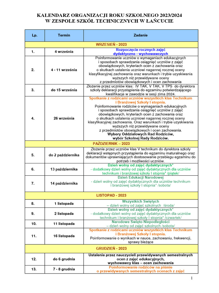 Kalendarz 2023-2024 | PDF
