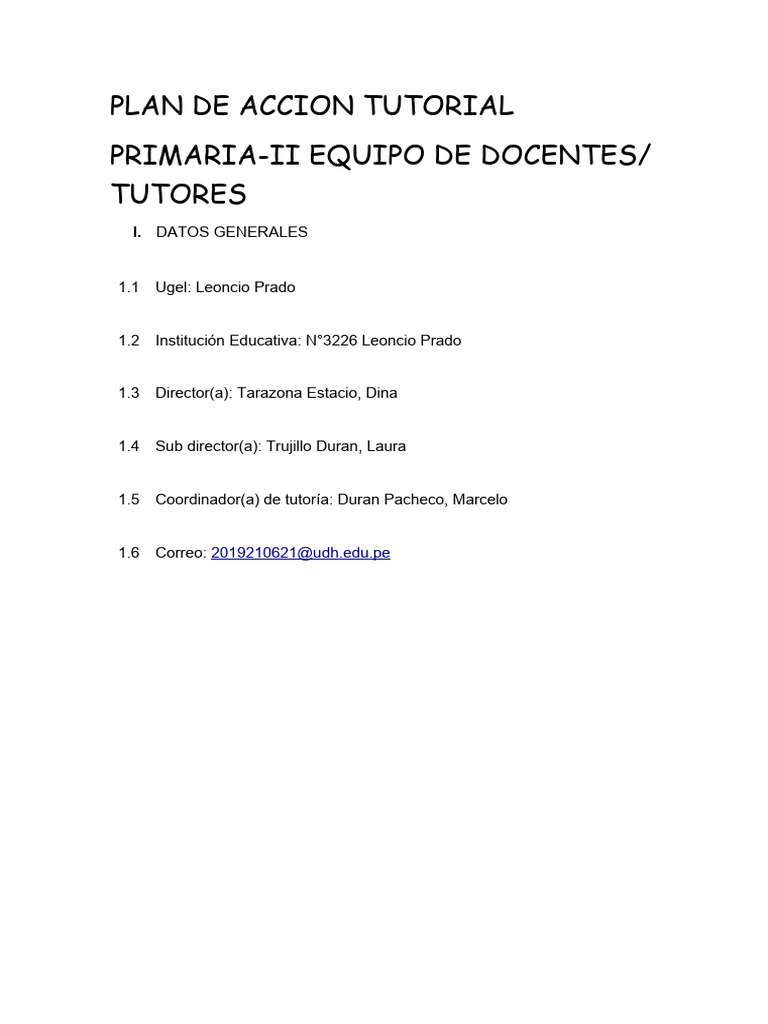 Plan de Accion Tutorial | PDF | Evaluación | Enseñando