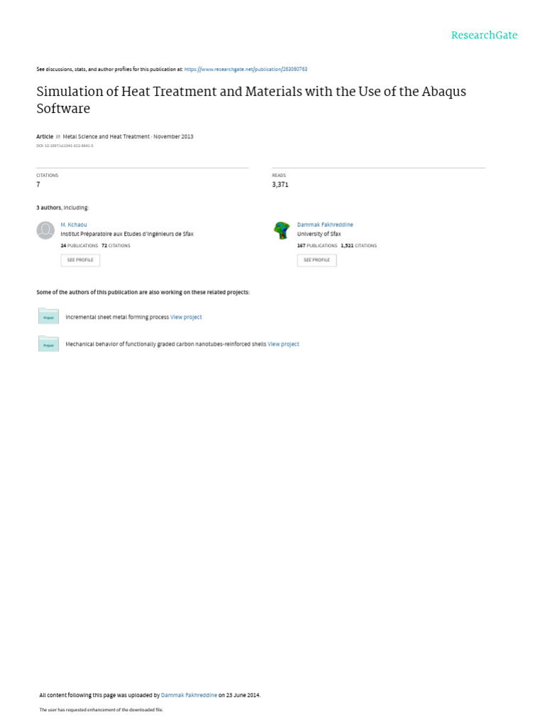 Simulation of Heat Treatment and Materials With The Use of The Abaqus ...