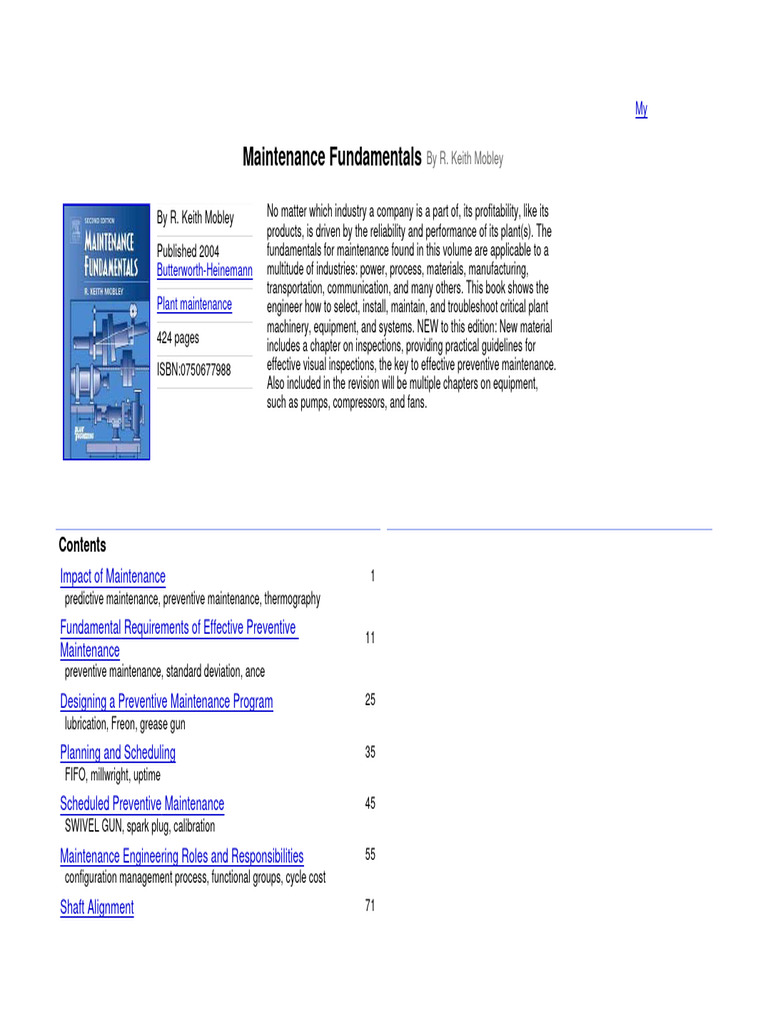 Maintenance Fundamentals: by R. Keith Mobley | PDF | Pump | Gear
