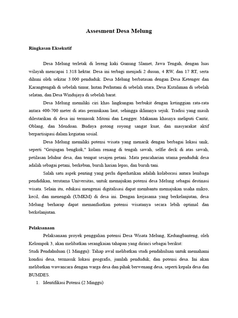 Potensi Wisata Desa Melung, Jawa Tengah | PDF