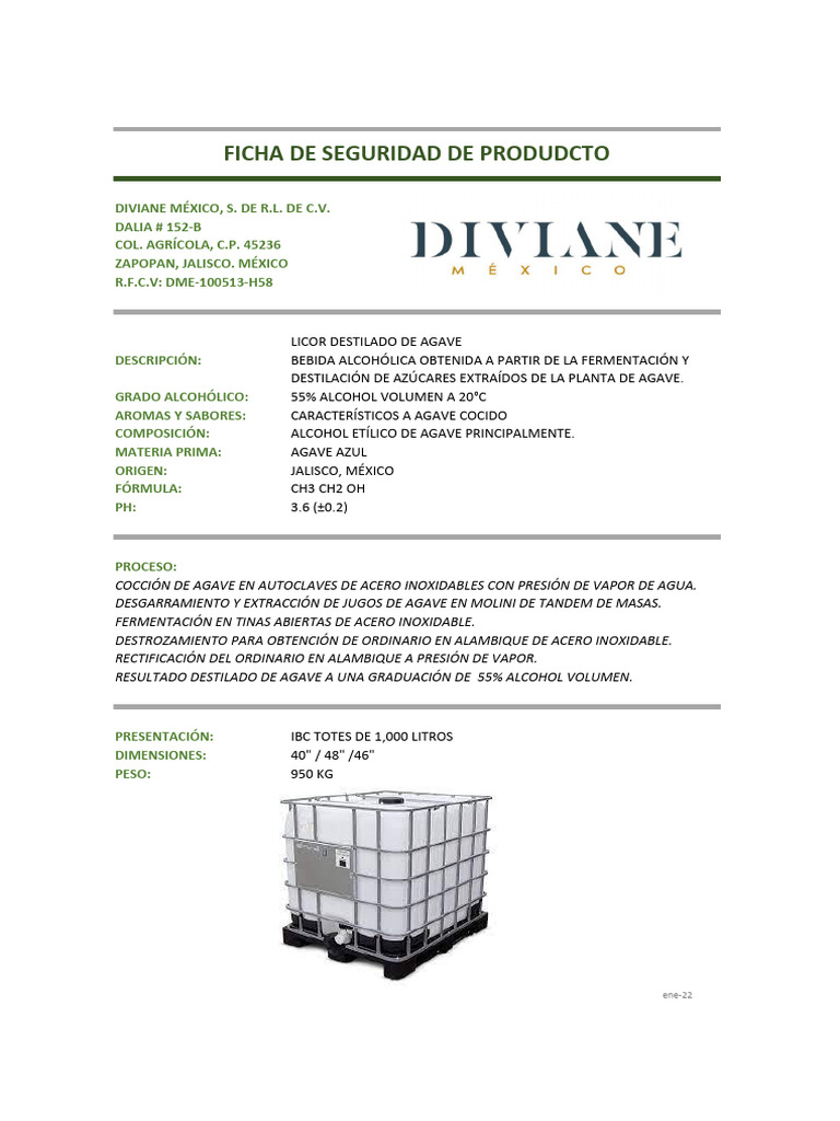 Ficha Tecnica Destilado Agave | PDF