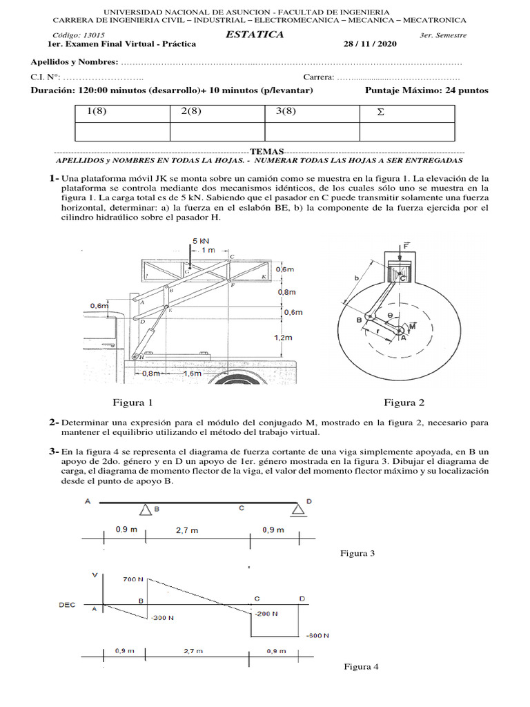 1er Examen Final Virtual - Práctica - 28-11-20 de Estática | PDF