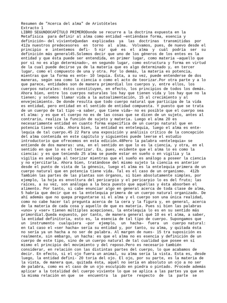 Aristoteles Acerca Del Alma Resumen 2 | PDF | Alma | Ontología