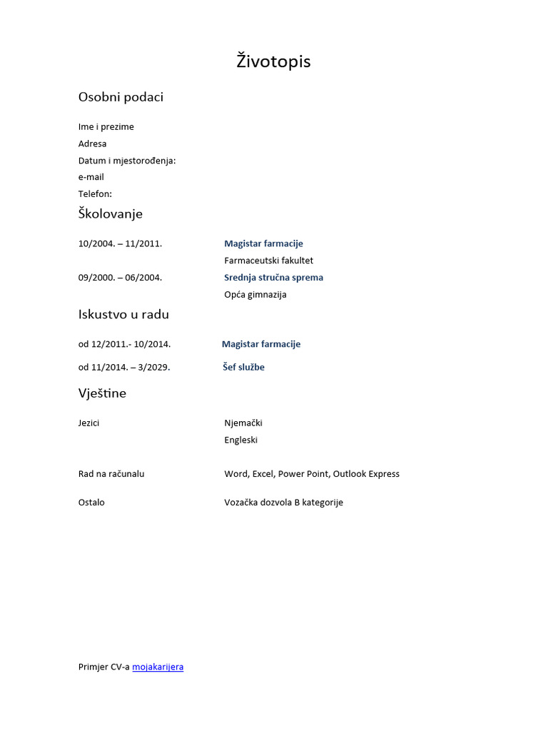 Zivotopis Primjer | PDF