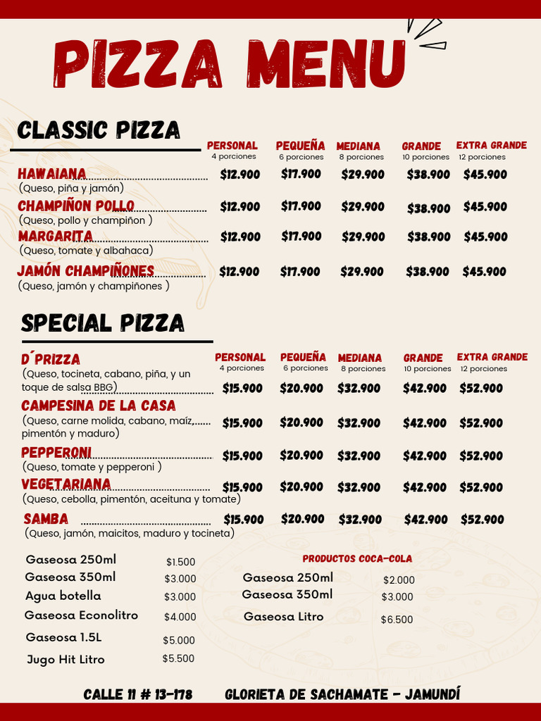 Red Orange Simple Pizza Menu | PDF