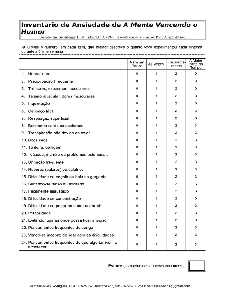 Inventário de Ansiedade - Padesky | PDF