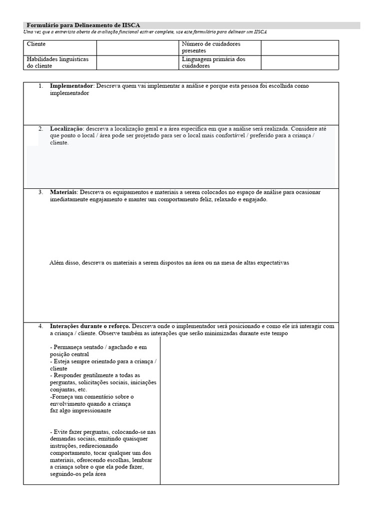 Formulário para Delineamento de IISCA | PDF