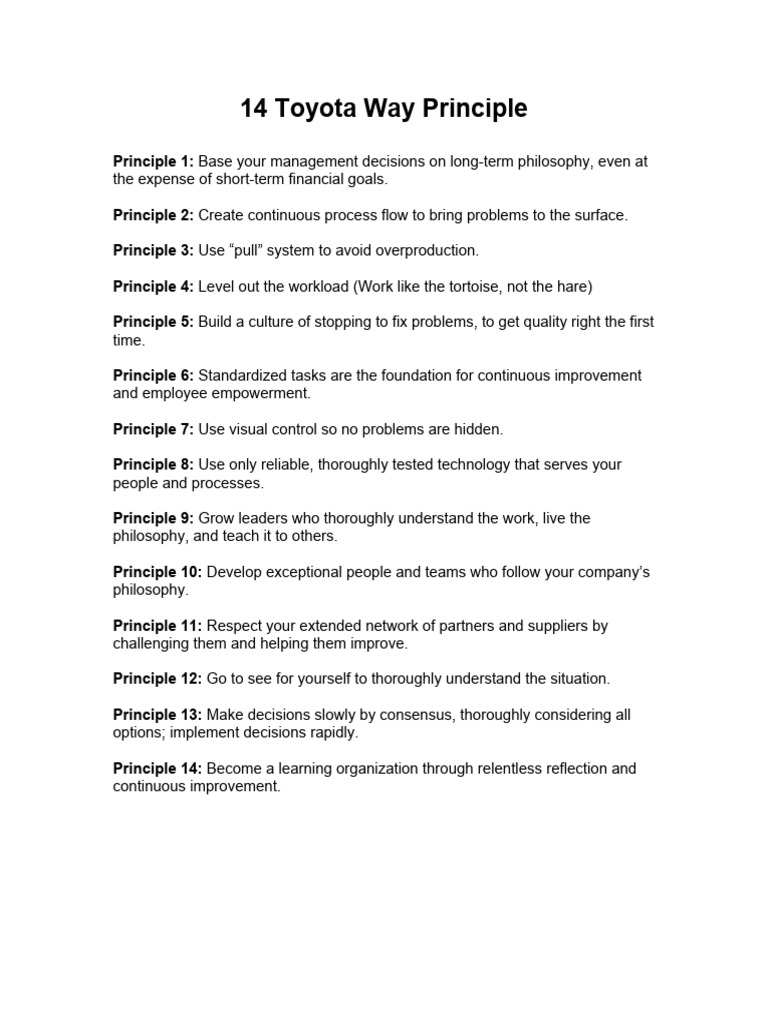 14 Toyota Way Principle | PDF