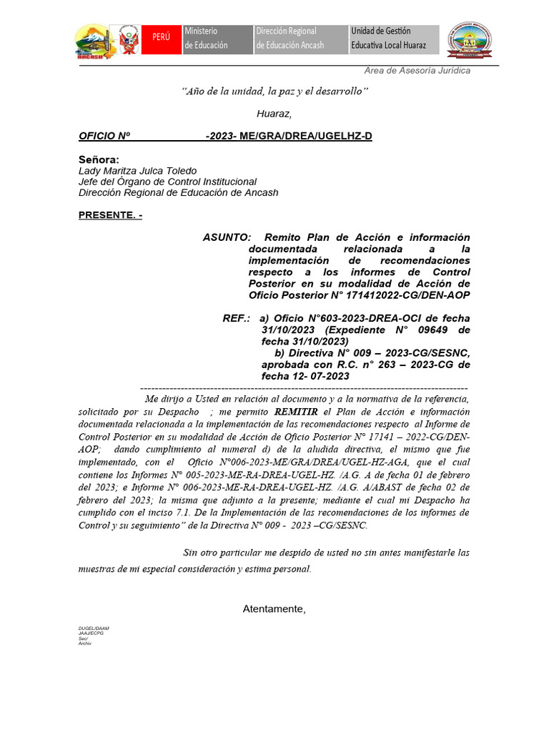 Respuesta Al Oficio # 603 DREA-OCI PLAN DE ACCION | PDF | Gobierno