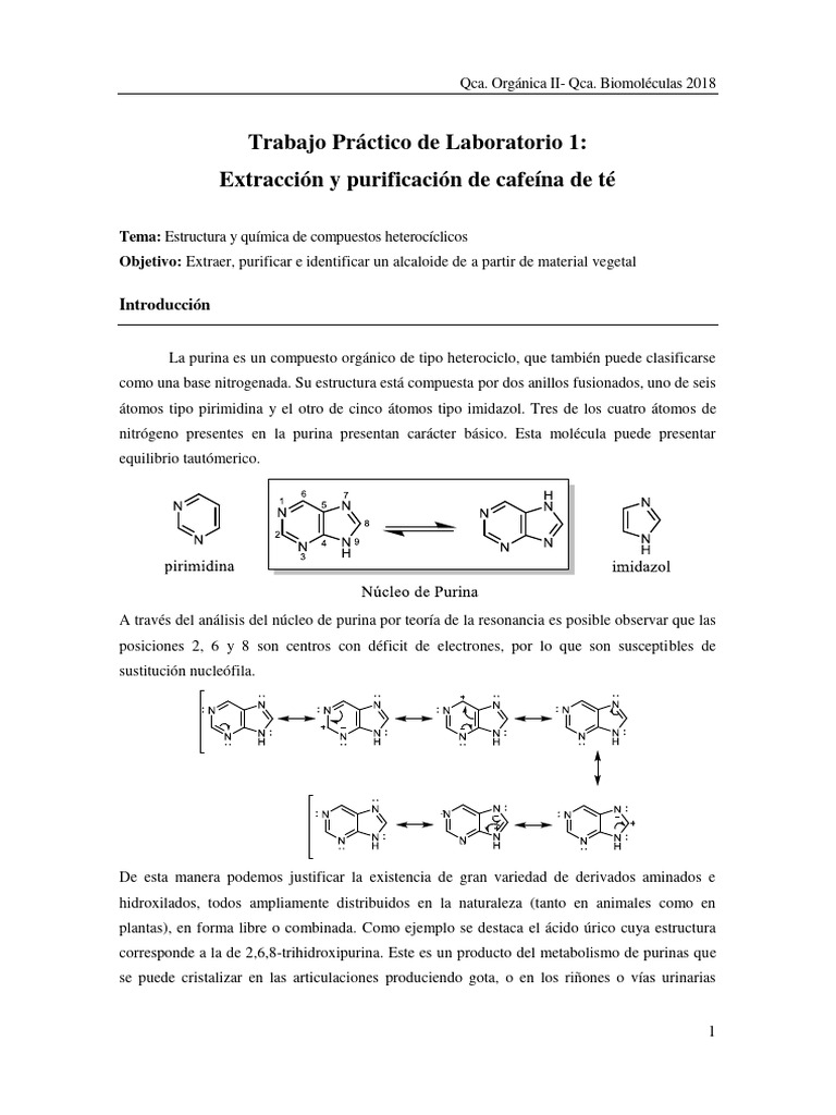 Trabajo Práctico De Laboratorio 1 Extracción Y Purificación De Cafeína