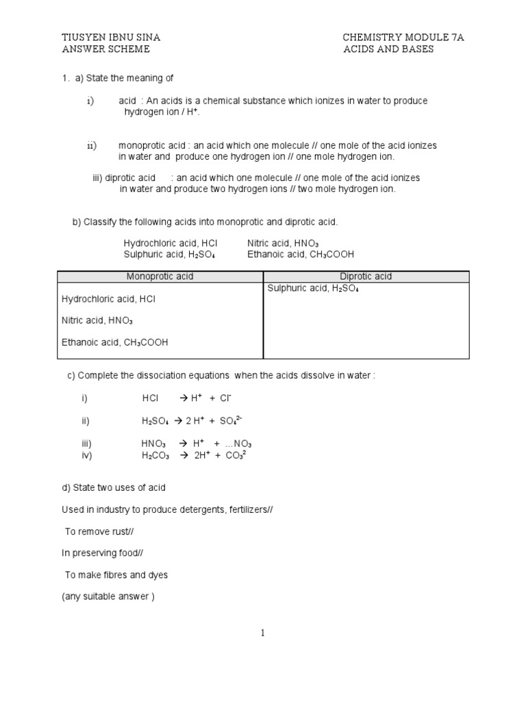 Answer Module 7A Acid and Bases | PDF | Acid | Ph