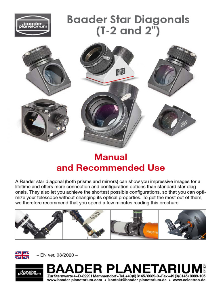 Baader Star Diagonals t2 - and 2 | PDF | Mirror | Optics