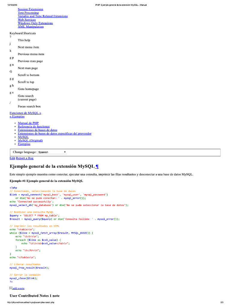 PHP_ Ejemplo general de la extensión MySQL - Manual | PDF